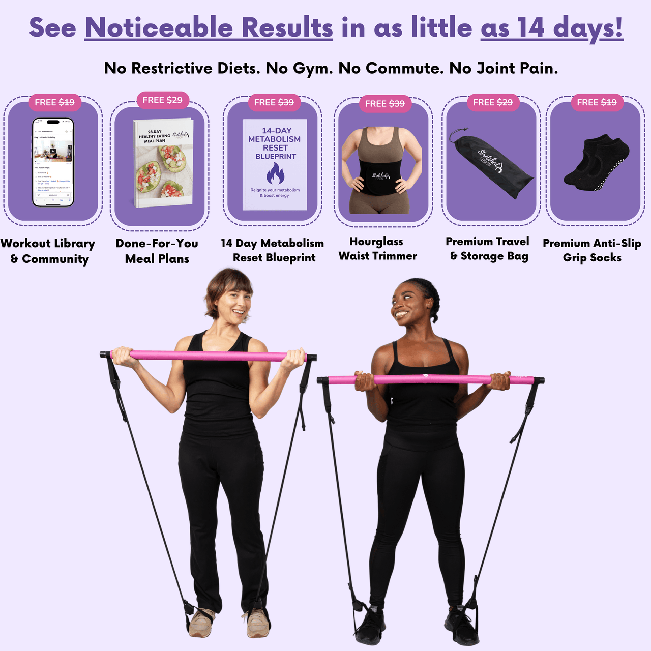 Official Portable Multi-Functional Pilates Bar Stretched Fusion